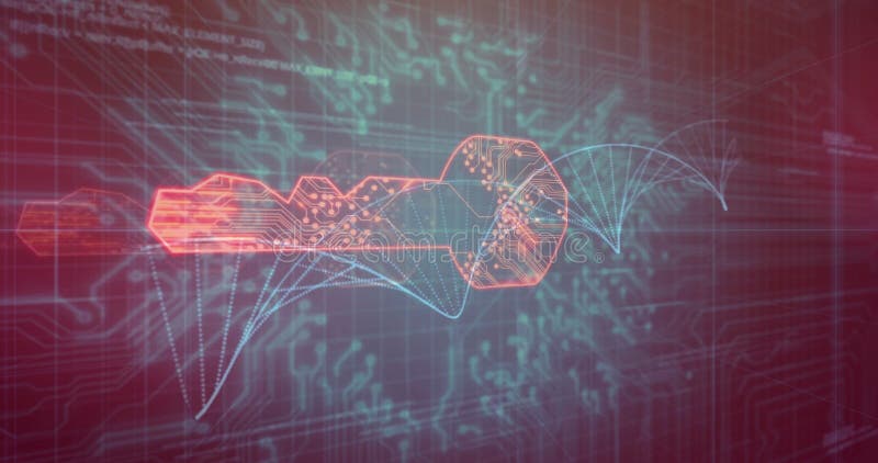 Image of Dna Strand and Network of Connections Over Key and Data ...