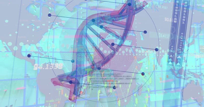 Image of Dna Strand Over Data Processing and World Map Stock ...