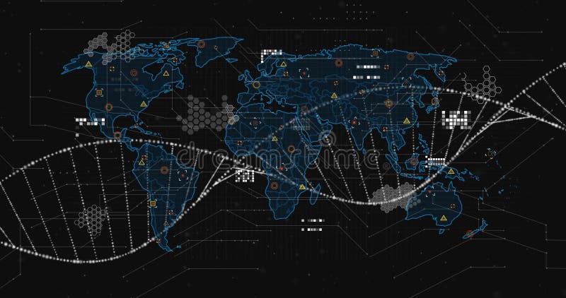Image of Dna Strand Over Data Processing and World Map Stock Image ...