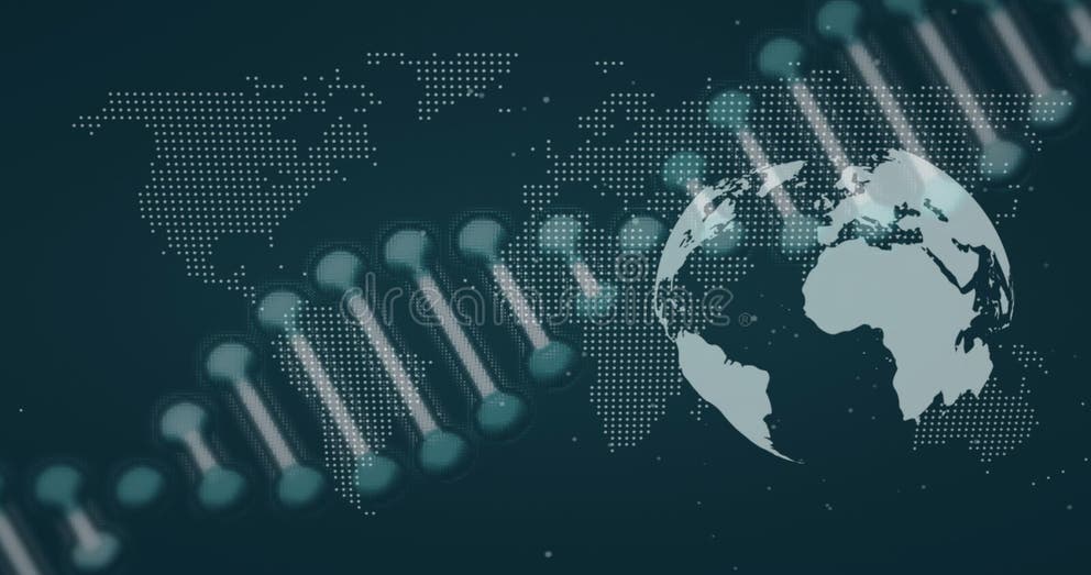 Image of Dna Strand Over Globe and World Map Stock Illustration ...