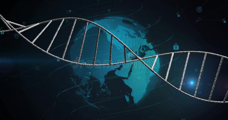 Image of Dna Strand Over Globeand Data Processing Stock Image - Image ...