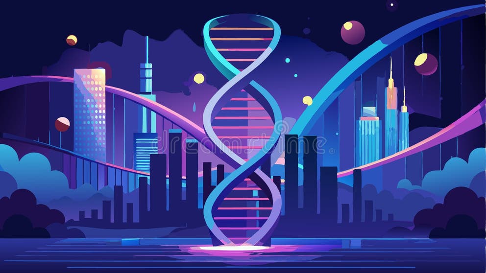 Image of Dna Strand Over Landscape. Global Connections, Digital ...