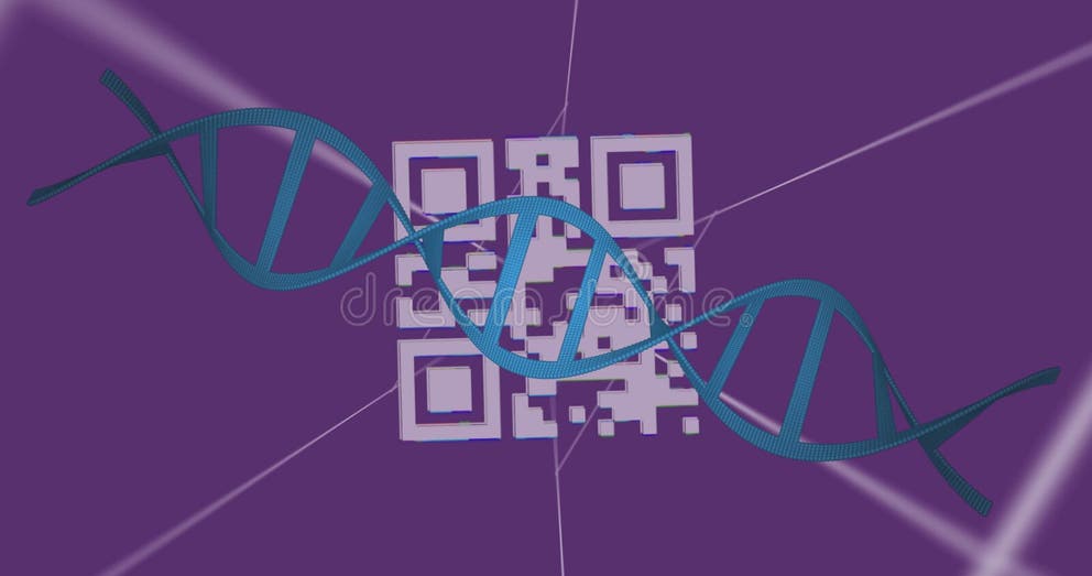 Image of Dna Strand Over Qr Code on Purple Background Stock ...
