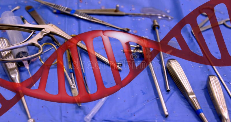 Image of Dna Strand Over Surgical Instruments Stock Image - Image of ...