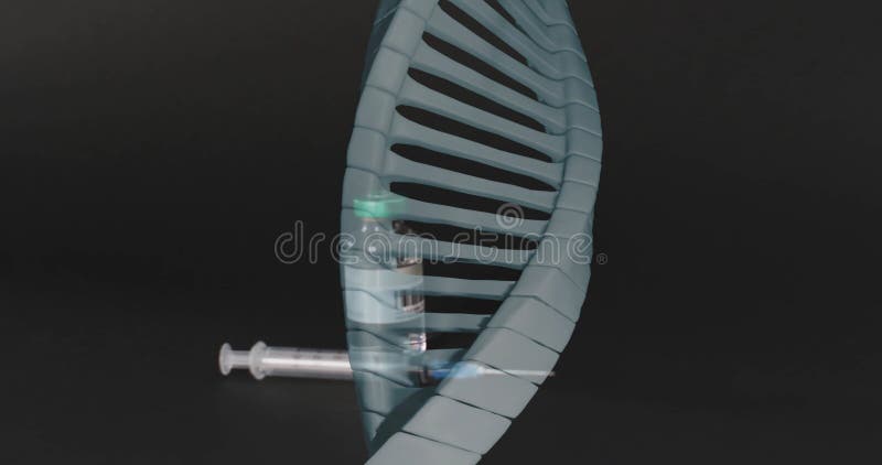 Image of Dna Strand Over Vial and Syringe on Black Background Stock ...