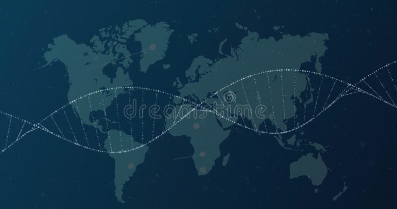 Image of Dna Strand Over World Map on Black Background Stock Image ...
