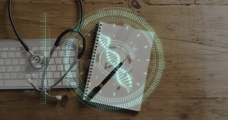 Image of Dna Strand and Scope Scanning Over Keyboard and Stethoscope ...