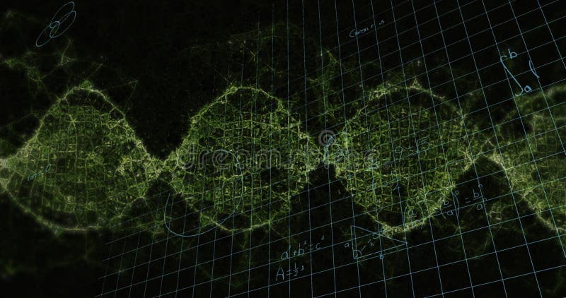 Image of Dna Strand Spinning and Mathematical Equations Over Grid Stock ...