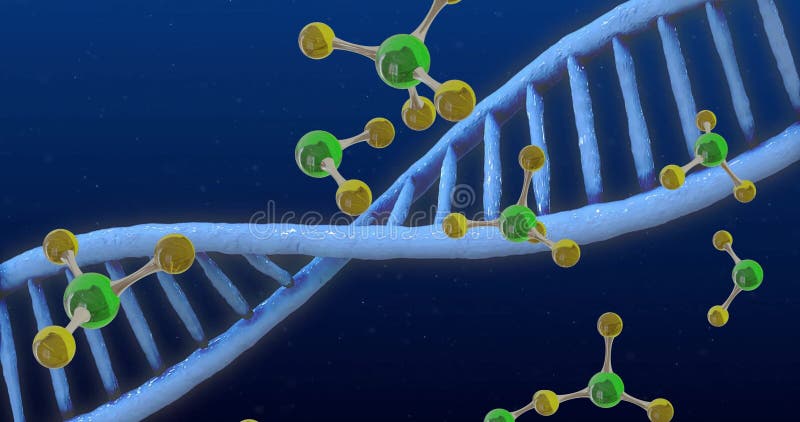 Image of Dna Strand Spinning and Molecules on Blue Background Stock ...