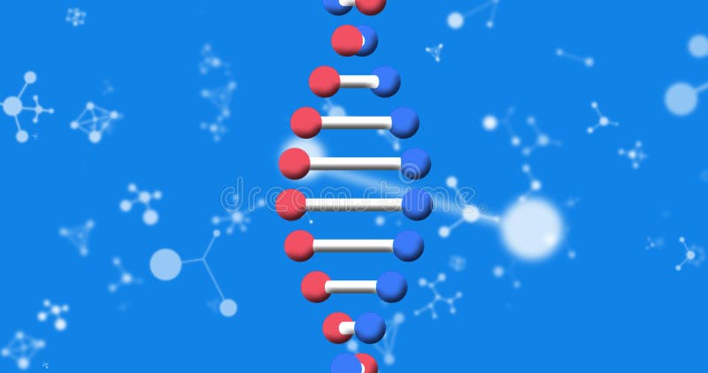 Image of Dna Strand Spinning and Molecules on Blue Background Stock ...
