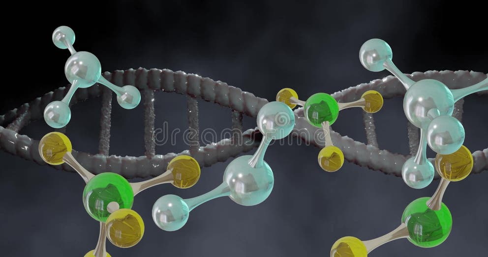 Image of Dna Strand Spinning and Molecules on Grey Background Stock ...