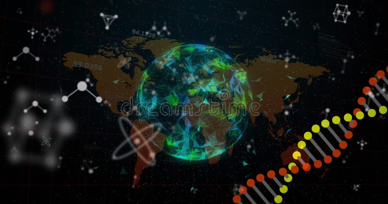 Image of Dna Strand Spinning and Molecules Over Globe and World Map ...
