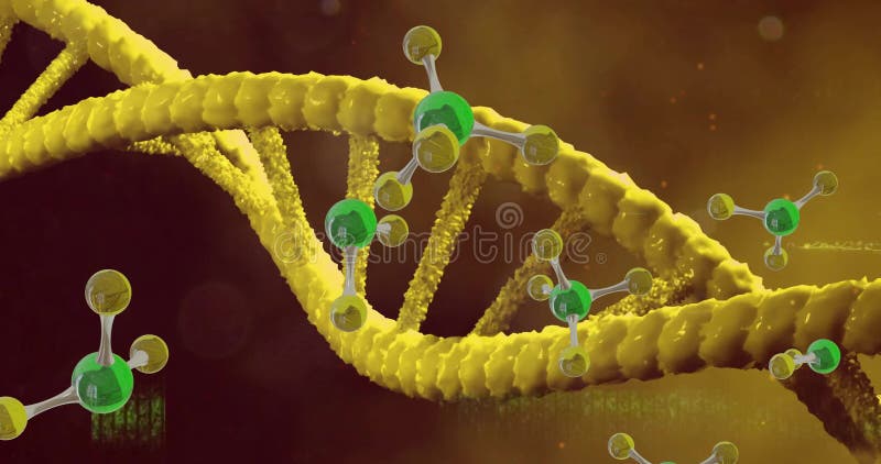 Image of Dna Strand Spinning and Molecules on Yellow Background Stock ...