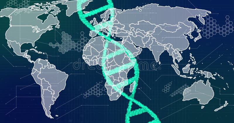 Image of Dna Strand Spinning Over World Map Stock Illustration ...