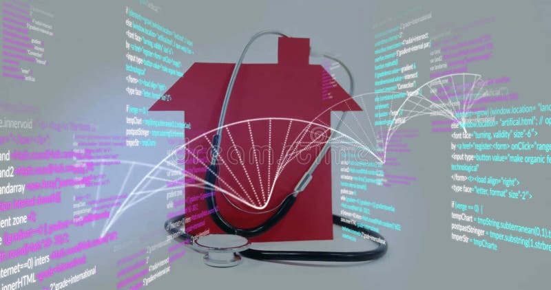 Image of Dna Strand, Stethoscope, House and Data Processing Stock Image ...