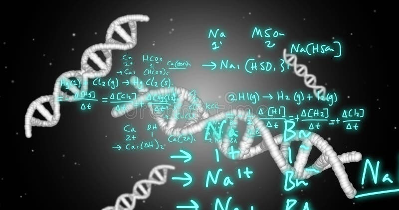 Image of Dna Strands, Mathematical Formulae and Scientific Data ...