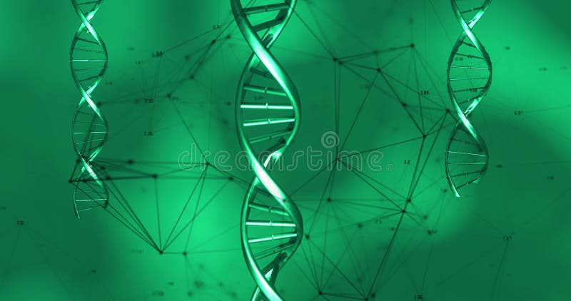Image of Dna Strands Over Network of Connections on Green Background ...