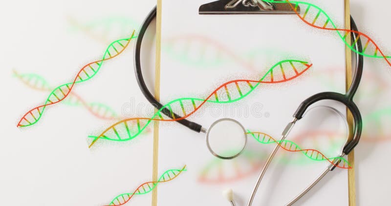 Image of Dna Strands Over Notebook and Stethoscope Stock Photo - Image ...
