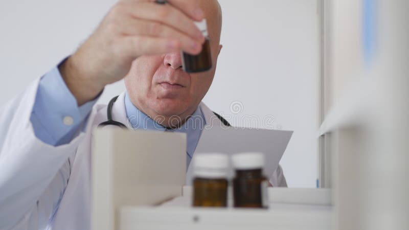 Image with a Doctor Writing a Recipe and Searching in a Drawer for ...