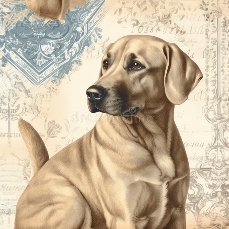 Dog Old Paper, Vintage Digital Paper Stock Illustration - Illustration ...