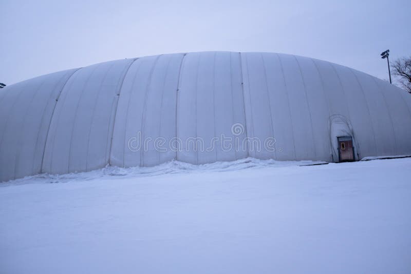 Image of Dome Over Sport Field during Winter. Stock Image - Image of ...