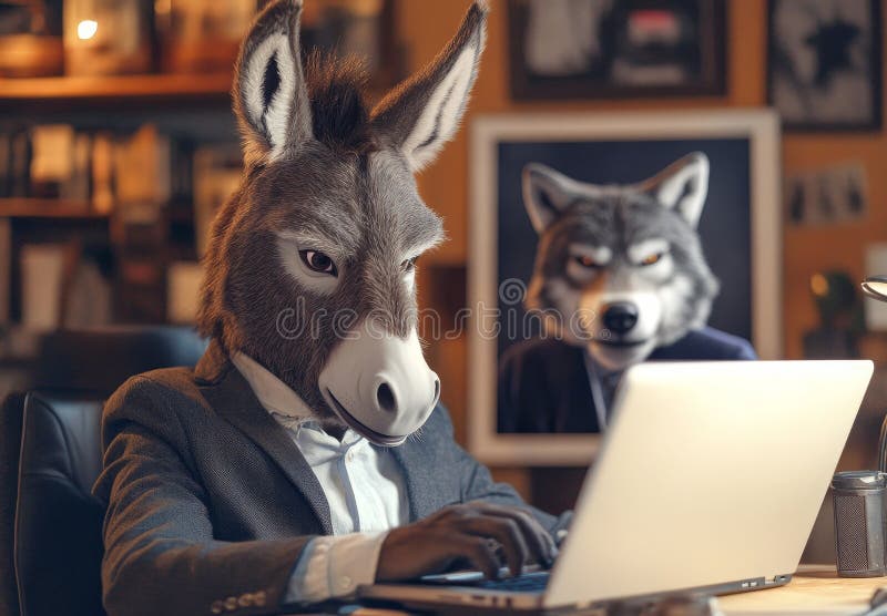Image of a Donkey Wearing a Business Suit in an Office Setting Created ...
