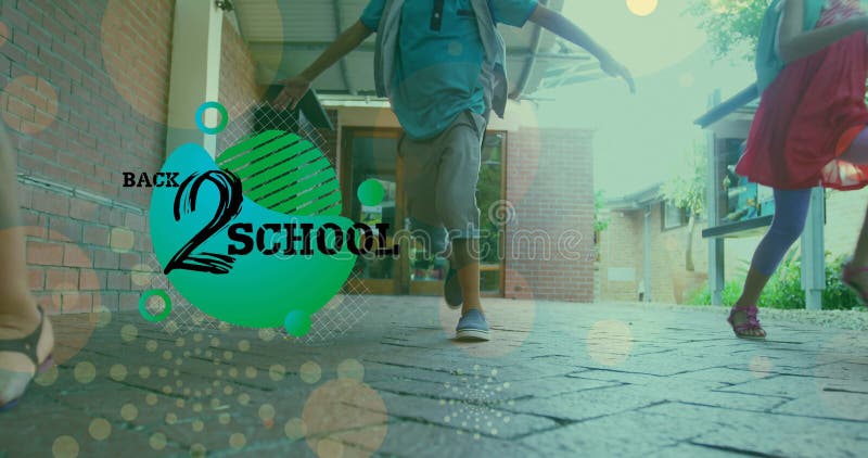 Image of Dots and Back 2 School Over Caucasian Pupils Running Stock ...