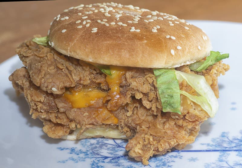Double Layer Spicy Fried Chicken Burger Stock Image - Image of cooked ...