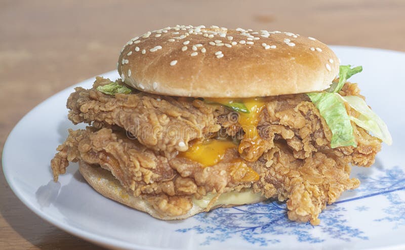 Double Layer Spicy Fried Chicken Burger Stock Photo - Image of edamame ...
