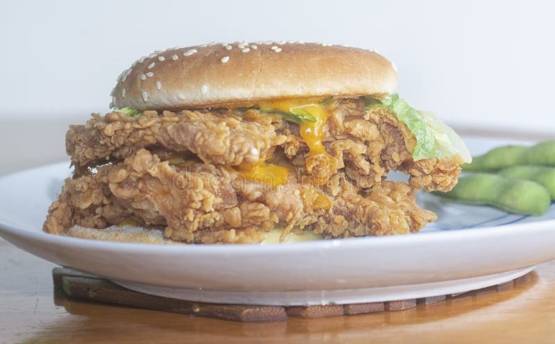 Double Layer Spicy Fried Chicken Burger Stock Image - Image of lunch ...