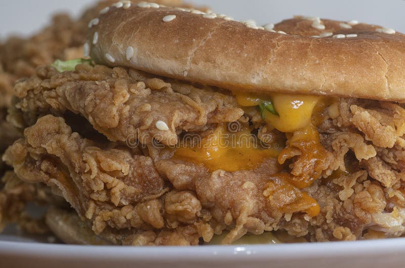 Double Layer Spicy Fried Chicken Burger Stock Photo - Image of fastfood ...