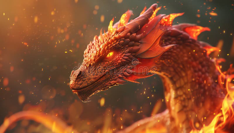 Image of a Dragon Burning with Fire Stock Illustration - Illustration ...