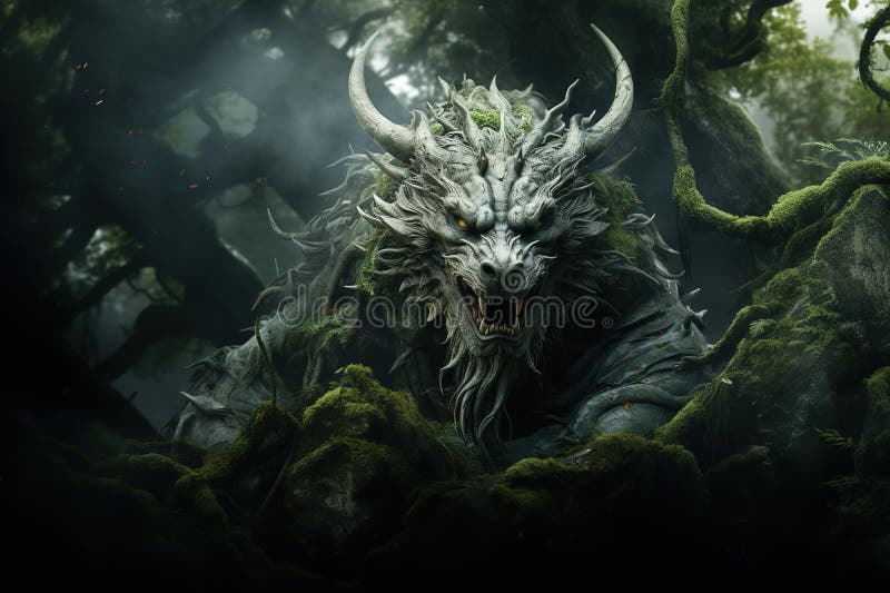 Image of a Dragon in the Forest with a Scary Atmosphere, Mythical ...