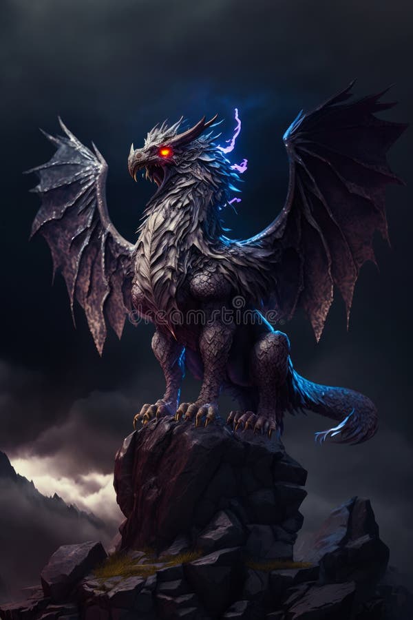 An Image of Dragon Sitting on Top of Rock. Generative AI Stock ...