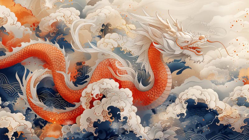 The Image of the Dragon with the Wave Pattern in Chinese Style Was ...