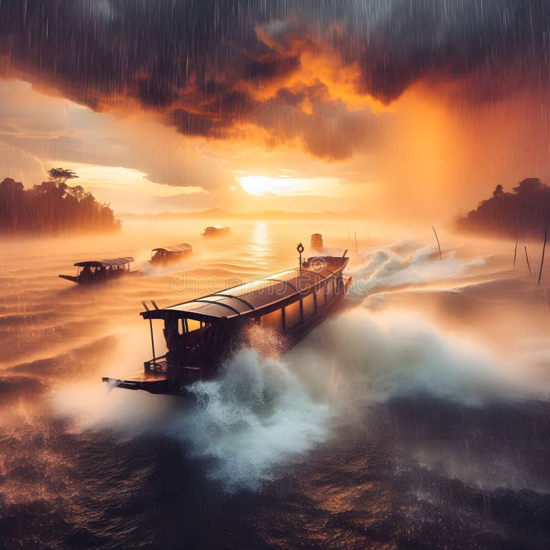 Image of Dramatic Rain,storm and Lighting Bombard the Lake at Golden ...