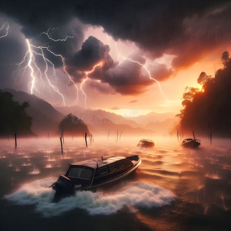 Image of Dramatic Rain,storm and Lighting Bombard the Lake at Golden ...