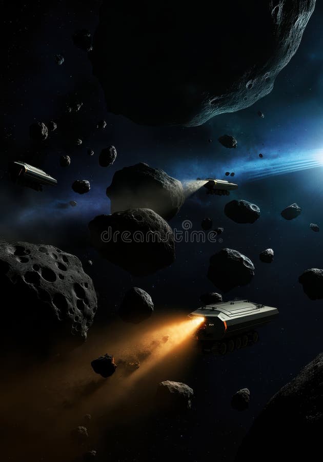 In the Image, a Dramatic Space Scene Features Multiple Large Asteroids ...