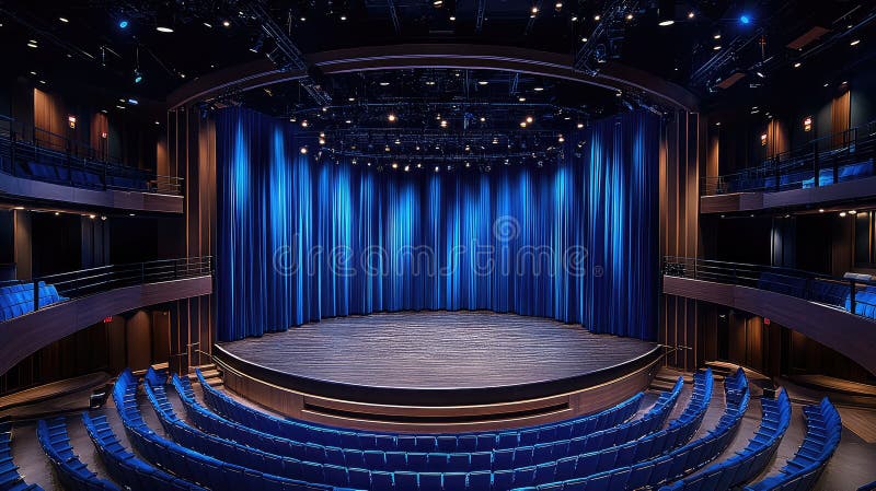 Image of a Dramatic Stage with Bold Blue Curtains and Captivating ...