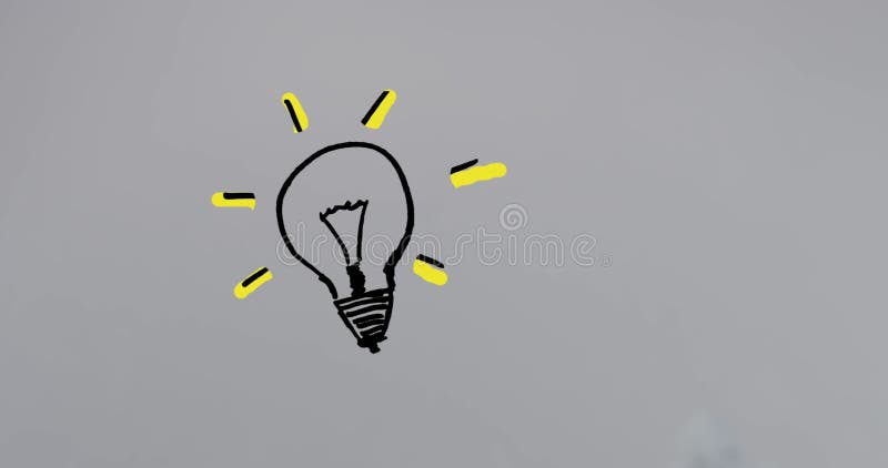 Image of Drawing of Light Bulb with Blinking Yellow Rays Over White ...