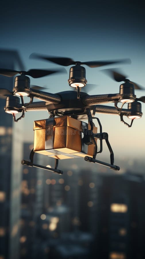 Image Drone Flying in the Sky with a Box, 3Drendering Stock ...