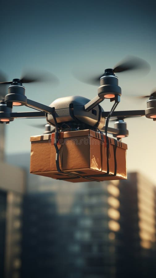 Image Drone Flying in the Sky with a Box, 3Drendering Stock ...