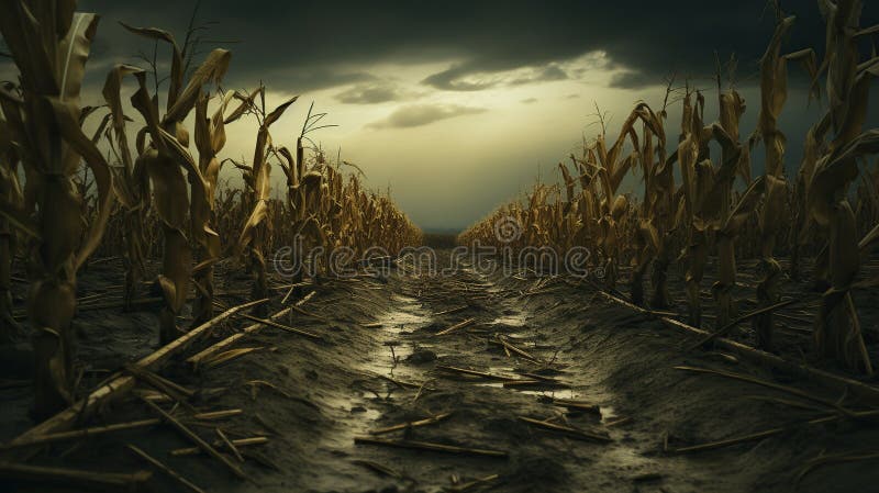 Image of a Withered Corn Field at Cloudy Sunset. Generated by ...