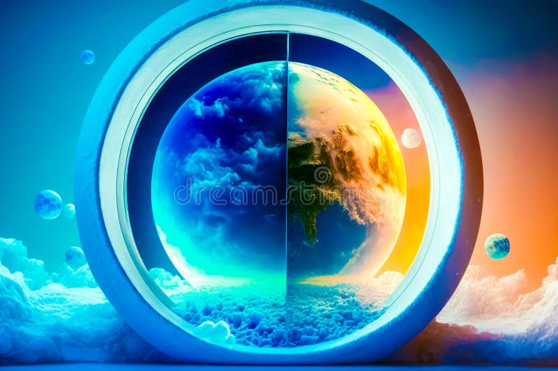 An Image of the Earth in Circular Window. Global Warming Ozone Holes ...