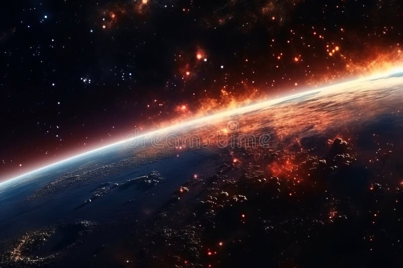 An Image of the Earth with Fire and Stars Stock Illustration ...
