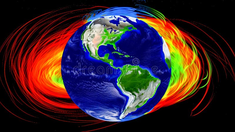 Image of the Earth with Lot of Red and Yellow Lines Around it ...