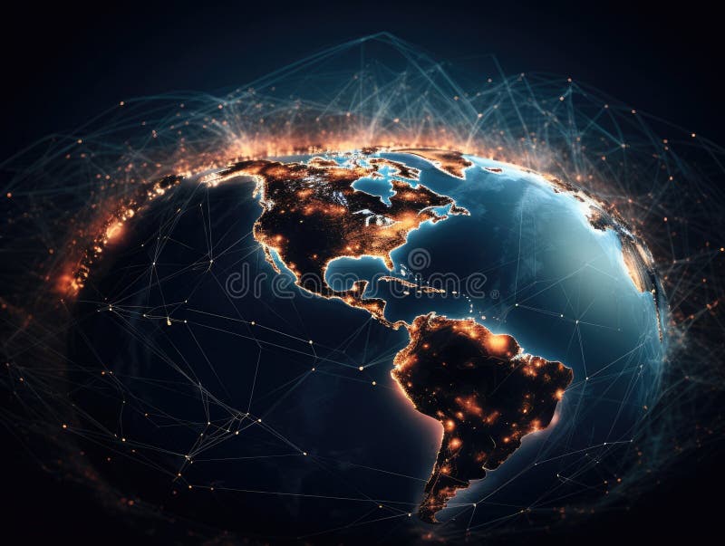Image of the Earth with a Network of Lines and Connections Stock ...