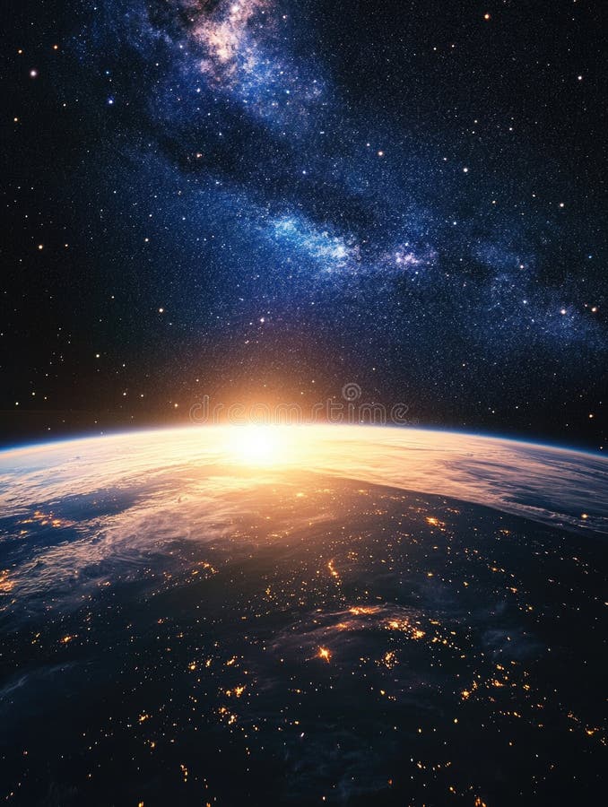 Image of the Earth at Night from Space with City Lights and Clouds ...