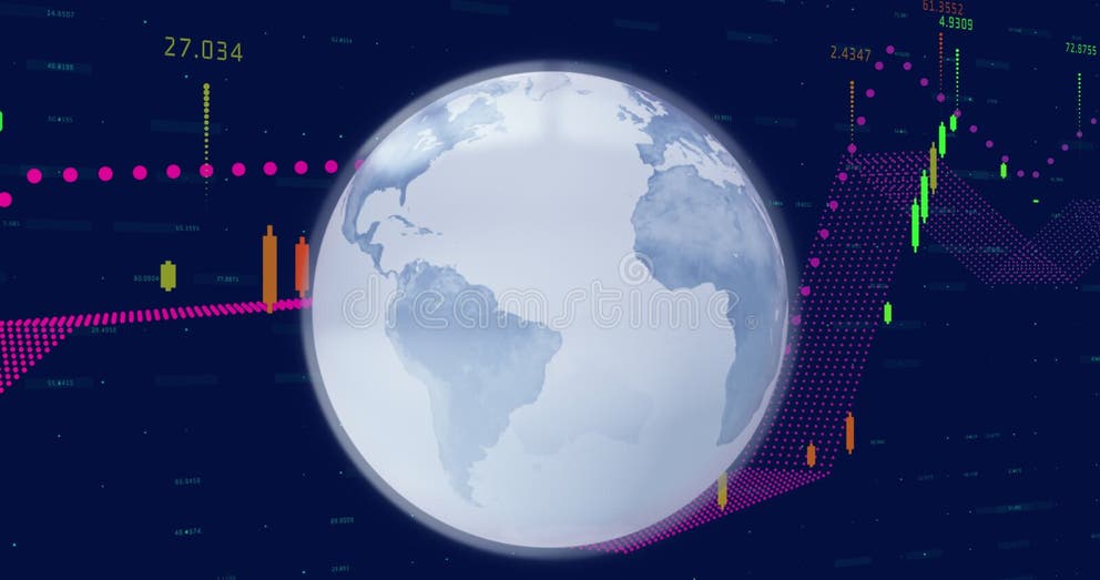 Image of Earth Revolving while Graphical Business Data in Background ...