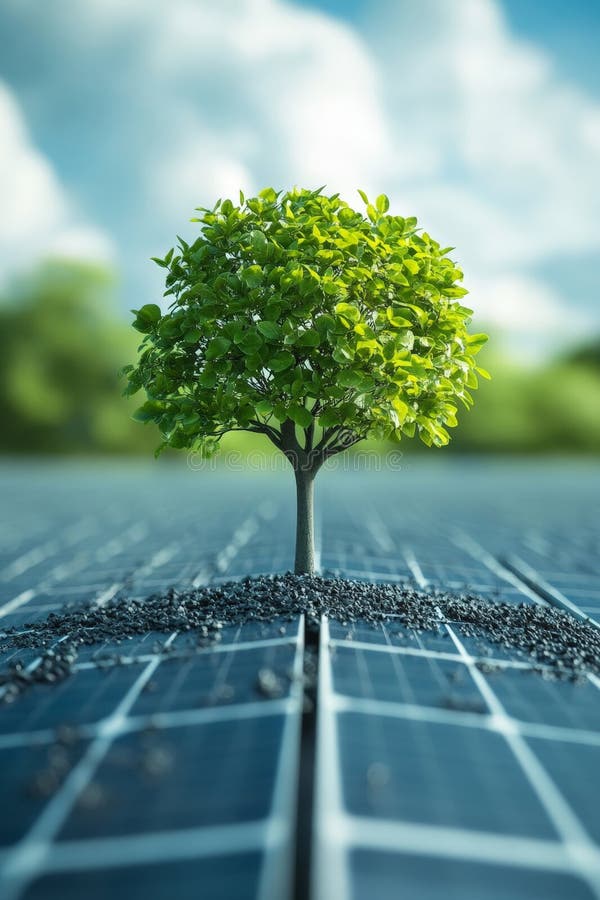 Image of an Earth with Solar Panels, and Green Trees on it. Green ...